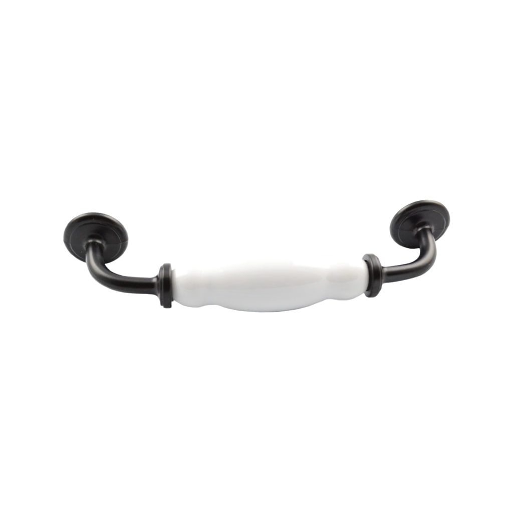 Kitchen cabinet handles black white porcelain 128mm