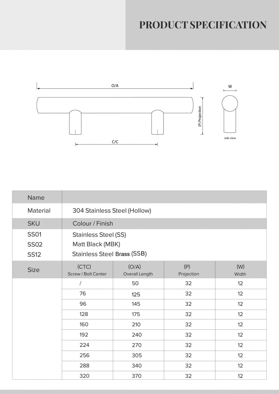 Kitchen Handles black T bar 304 Stainless steel