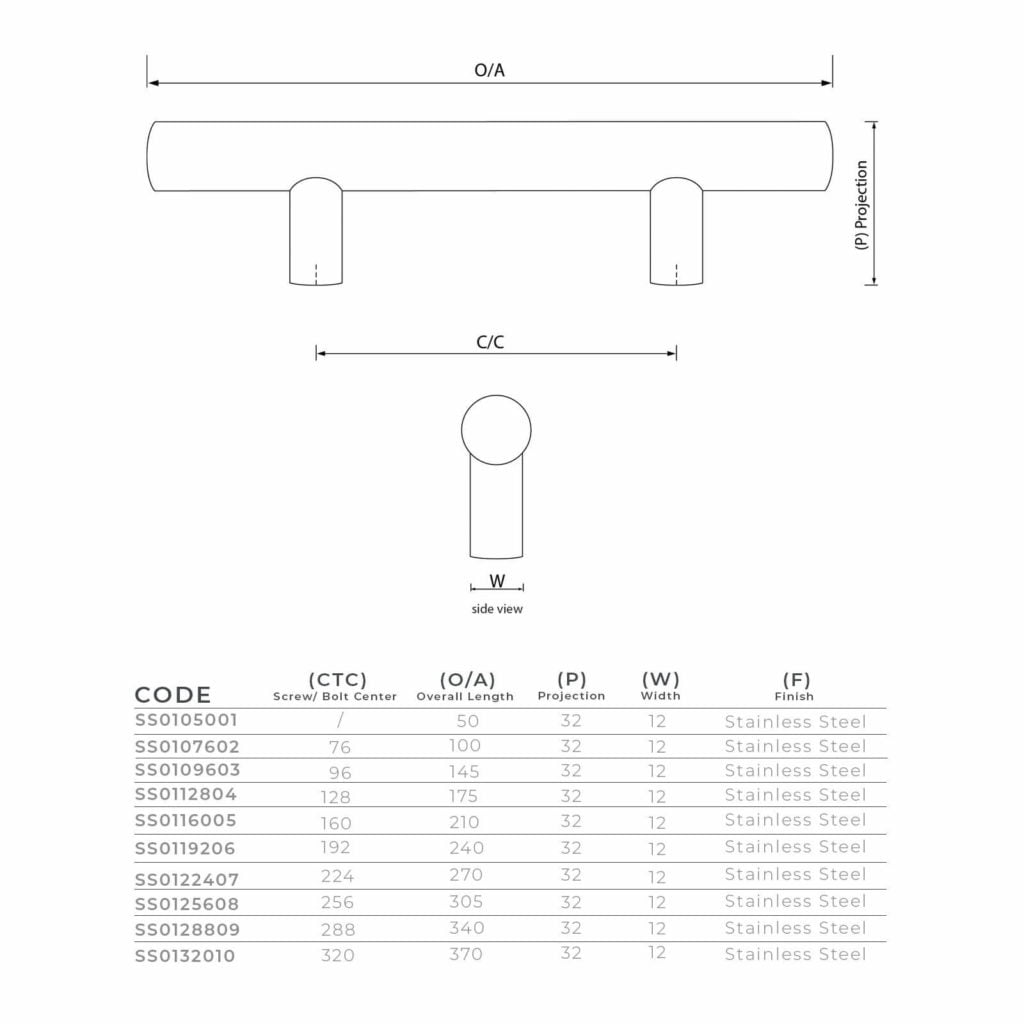 Kitchen Handles T bar 304 Stainless steel – igrab