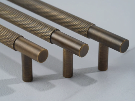 Kitchen Knurled handles solid Brass /aged antique brass Tallow Beach