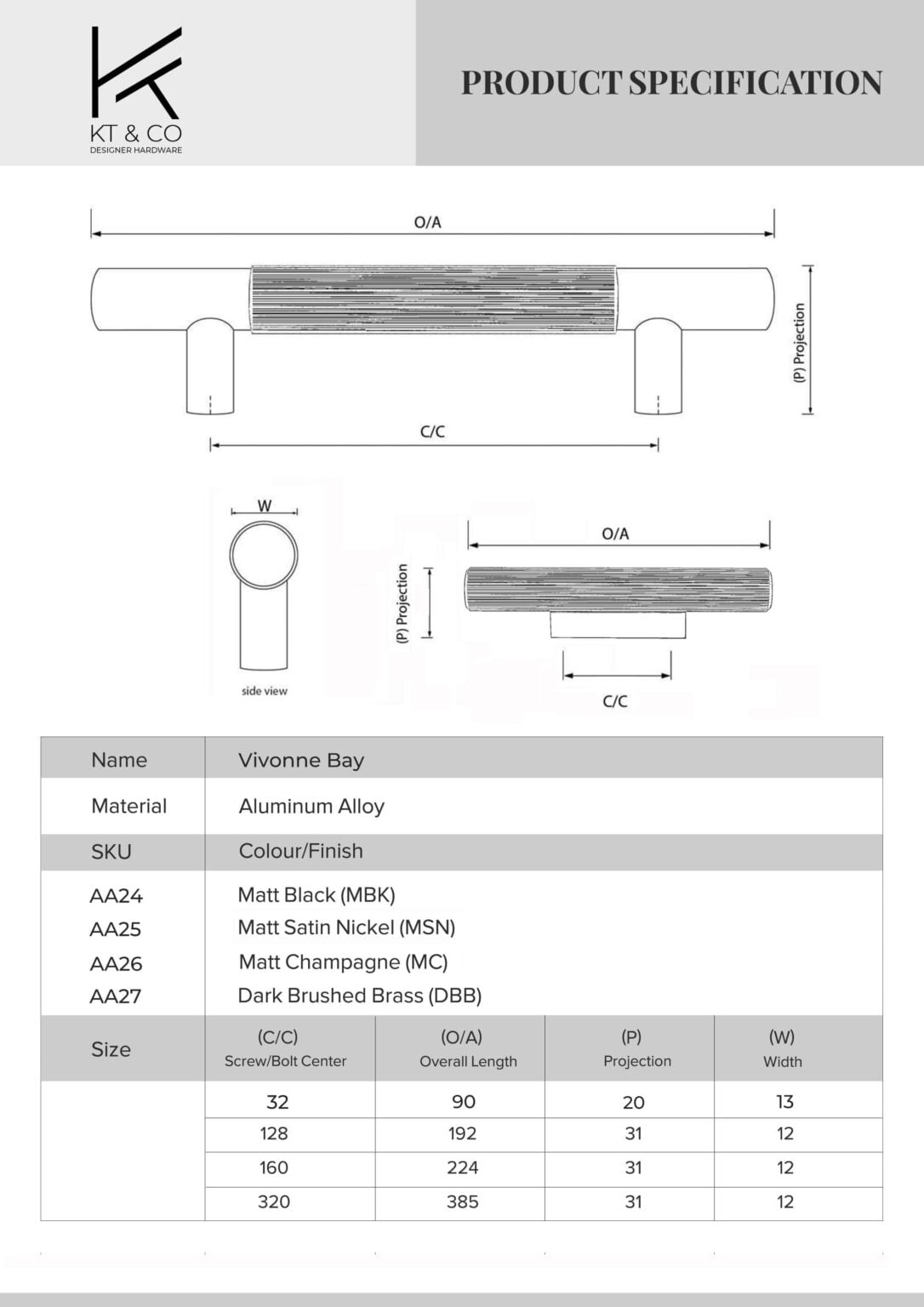 KT&CO Kitchen handles Stripe Vivonne Bay